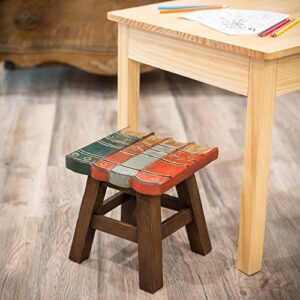 Sea Island Imports Book Design Hand Carved Acacia Hardwood Decorative Short Stool