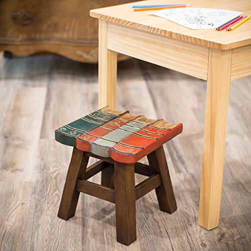 Sea Island Imports Book Design Hand Carved Acacia Hardwood Decorative Short Stool