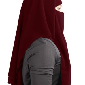 MyBatua 3 Layers Saudi Niqab In Breathable Georgette, Wholesale Price, 1pc Face Veil NQ-003 (Maroon)