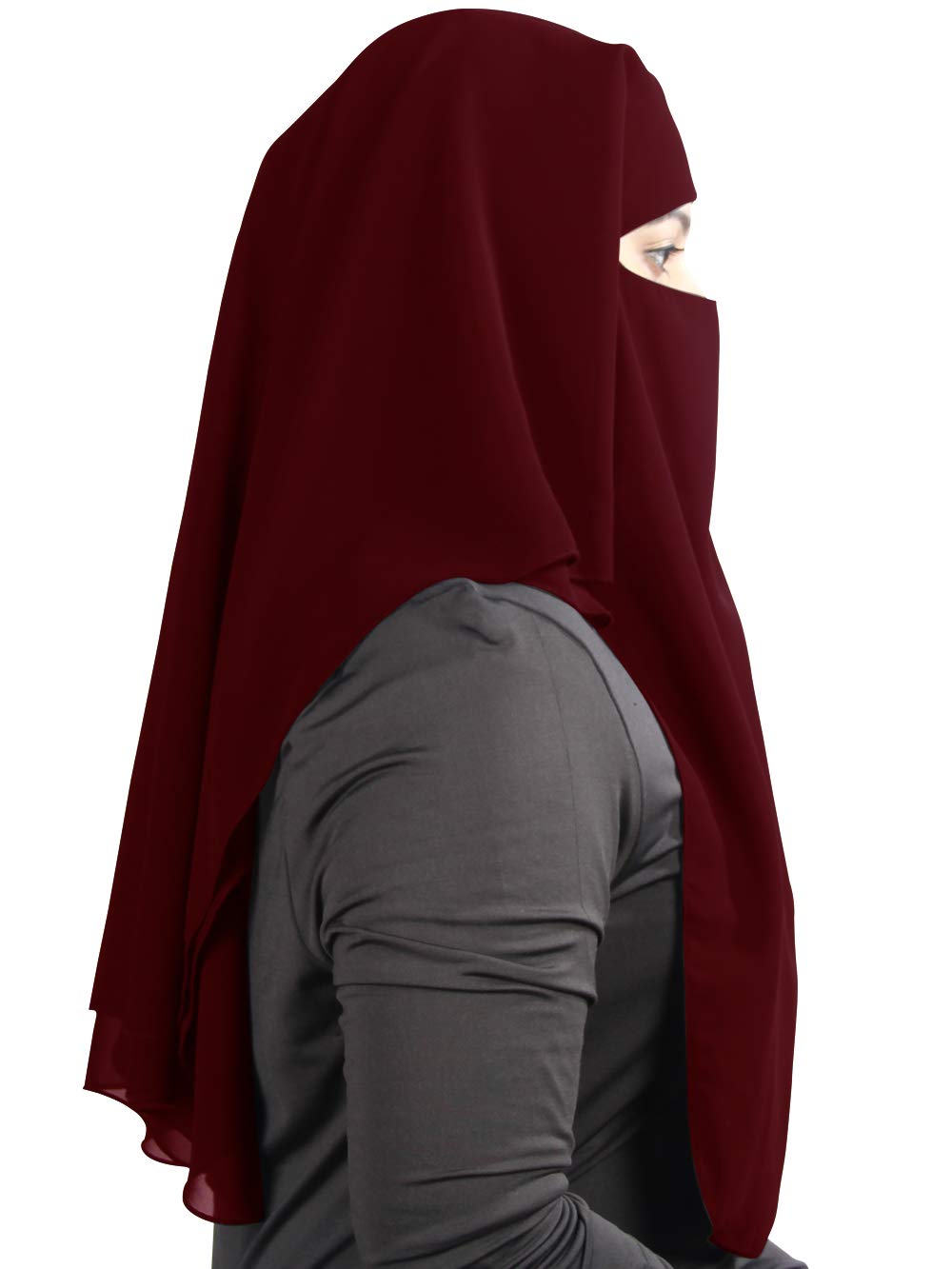 MyBatua 3 Layers Saudi Niqab In Breathable Georgette, Wholesale Price, 1pc Face Veil NQ-003 (Maroon)