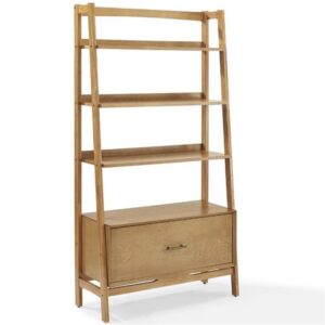 crosley furniture landon large bookshelf etagere, bookcase storage with shelves and file drawer, acorn