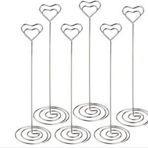 Jofefe 10pcs 8.6" Tall Place Card Holders Table Number Stand Table Card Holders Table Picture Holder Wire Photo Holder with Heart Shape Menu Memo Clips for Wedding Favors, Silver