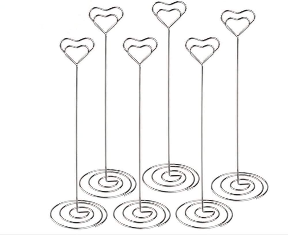 Jofefe 10pcs 8.6" Tall Place Card Holders Table Number Stand Table Card Holders Table Picture Holder Wire Photo Holder with Heart Shape Menu Memo Clips for Wedding Favors, Silver