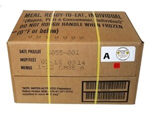 mre a-menu case, 2018 inspection date military meal-ready-to-eat. case of 12 genuine us military surplus mres with a case menu selections.