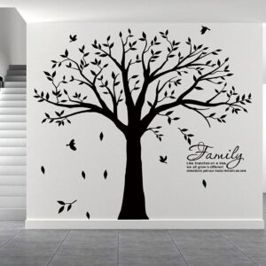 LSKOO Large Family Tree Wall Decal with Family Llike Branches on a Tree Wall Decals Wall Sticks Wall Decorations for Living Room (Black)