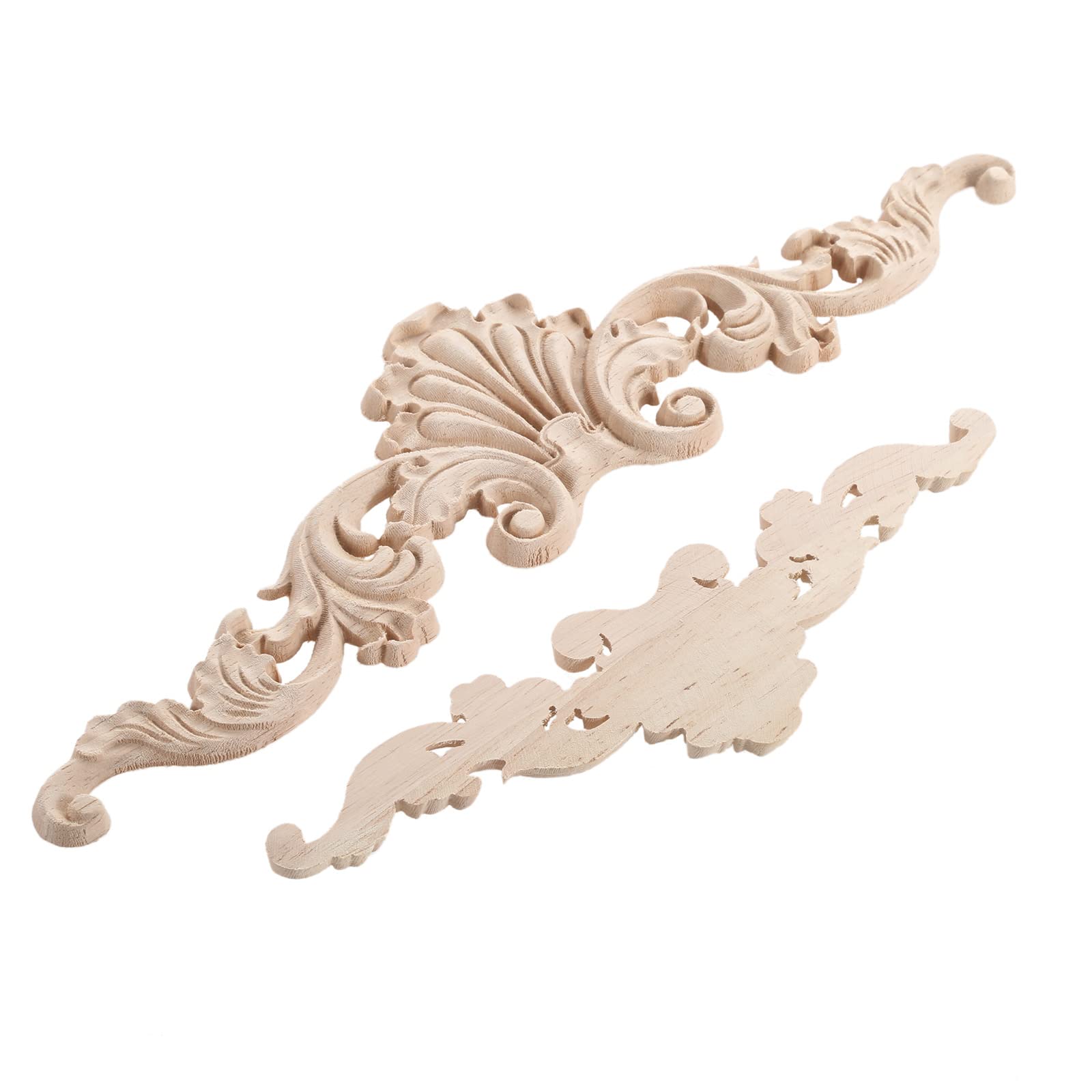 MUXSAM Wood Carved Onlays Appliques, Clear Carving Details Overlay Craft Decals for Cabinet Wall Mantels Dresser Closet Toddler Doll Bed Stairs Door Furniture Decor(2-Pack, 20x5cm/7.9" x2)