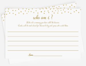 who am i? - favorite memory game - gold confetti (50-cards) bridal showers, baby showers, weddings, anniversary parties, retirement, milestones, any occasion