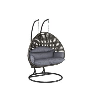 Island Gale® Luxury 2 Person Wicker Swing Chair ((2 Person) X-Large, Charcoal Rattan/Charcoal Cushion)