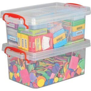 really good stuff stackable large storage tubs with locking lids, 13" x 8 1/4" x 5 3/4" - 2 pack, clear | stackable storage plastic bins for classroom, home storage, office & hospital supplies