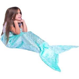 pixiecrush mermaid tail blanket for teenagers/adults & kids thick, plush super comfy fleece snuggle blanket with double stitching, keep feet warm (small, shiny green)