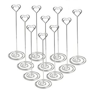 jofefe 10pcs 8.6" tall place card holders table number stand table card holders table picture holder wire photo holder with heart shape menu memo clips for wedding favors, silver