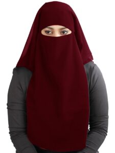 mybatua 3 layers saudi niqab in breathable georgette, wholesale price, 1pc face veil nq-003 (maroon)