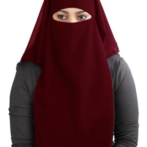 MyBatua 3 Layers Saudi Niqab In Breathable Georgette, Wholesale Price, 1pc Face Veil NQ-003 (Maroon)