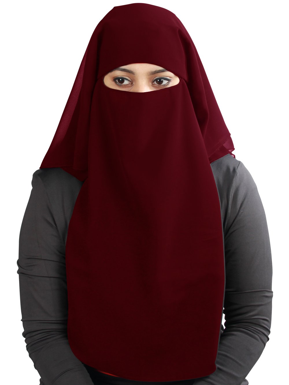 MyBatua 3 Layers Saudi Niqab In Breathable Georgette, Wholesale Price, 1pc Face Veil NQ-003 (Maroon)