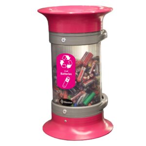 Glasdon C-Thru 5Q Battery Collection Tube (Magenta) – Small Countertop Battery Recycling Tube – Transparent & Pink 5Q Battery Recycling Bin