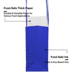 12 Counts Food Safe Premium Paper and Ink Small 8.5" X 5.25", Vivid Colored Kraft Bag With Colored Sturdy Handle, Perfect For Goodie Favor DIY Bag, Environmentally Safe (Small, Royal Blue)