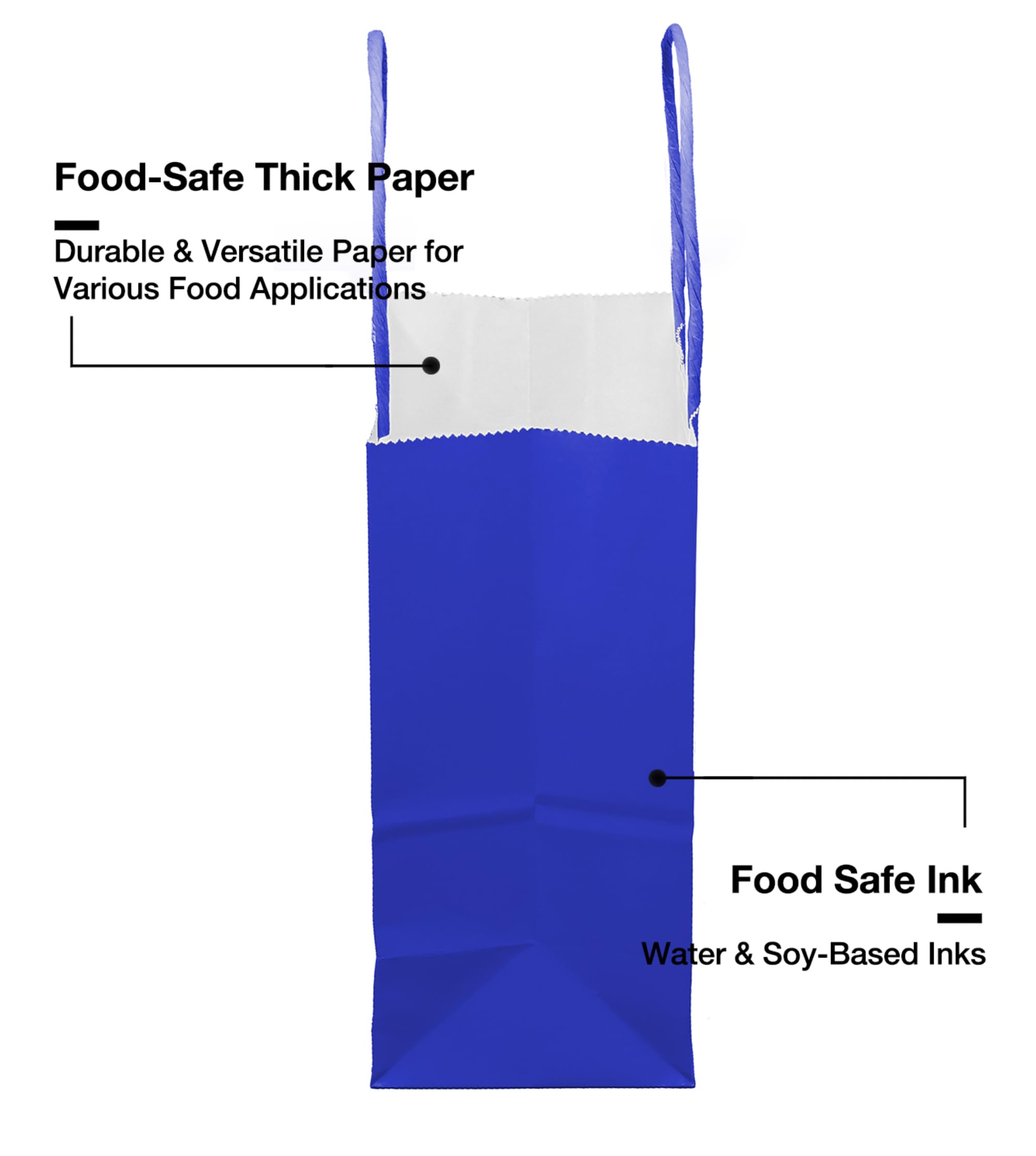 12 Counts Food Safe Premium Paper and Ink Small 8.5" X 5.25", Vivid Colored Kraft Bag With Colored Sturdy Handle, Perfect For Goodie Favor DIY Bag, Environmentally Safe (Small, Royal Blue)