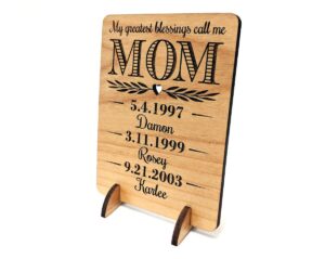 unique mom greeting card personalized mothers day gift mom card for birthday christmas mother of the bride thank you cards handmade display alder wood card (mom)