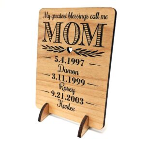 Unique Mom Greeting Card Personalized Mothers Day Gift Mom Card for Birthday Christmas Mother of the Bride Thank You Cards Handmade Display Alder Wood Card (Mom)