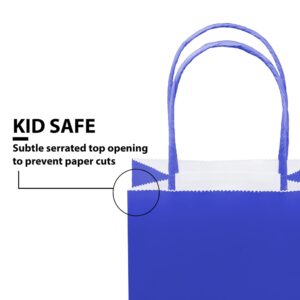 12 Counts Food Safe Premium Paper and Ink Small 8.5" X 5.25", Vivid Colored Kraft Bag With Colored Sturdy Handle, Perfect For Goodie Favor DIY Bag, Environmentally Safe (Small, Royal Blue)