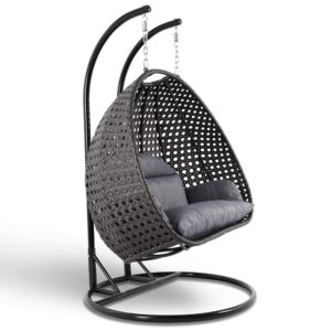 Island Gale® Luxury 2 Person Wicker Swing Chair ((2 Person) X-Large, Charcoal Rattan/Charcoal Cushion)