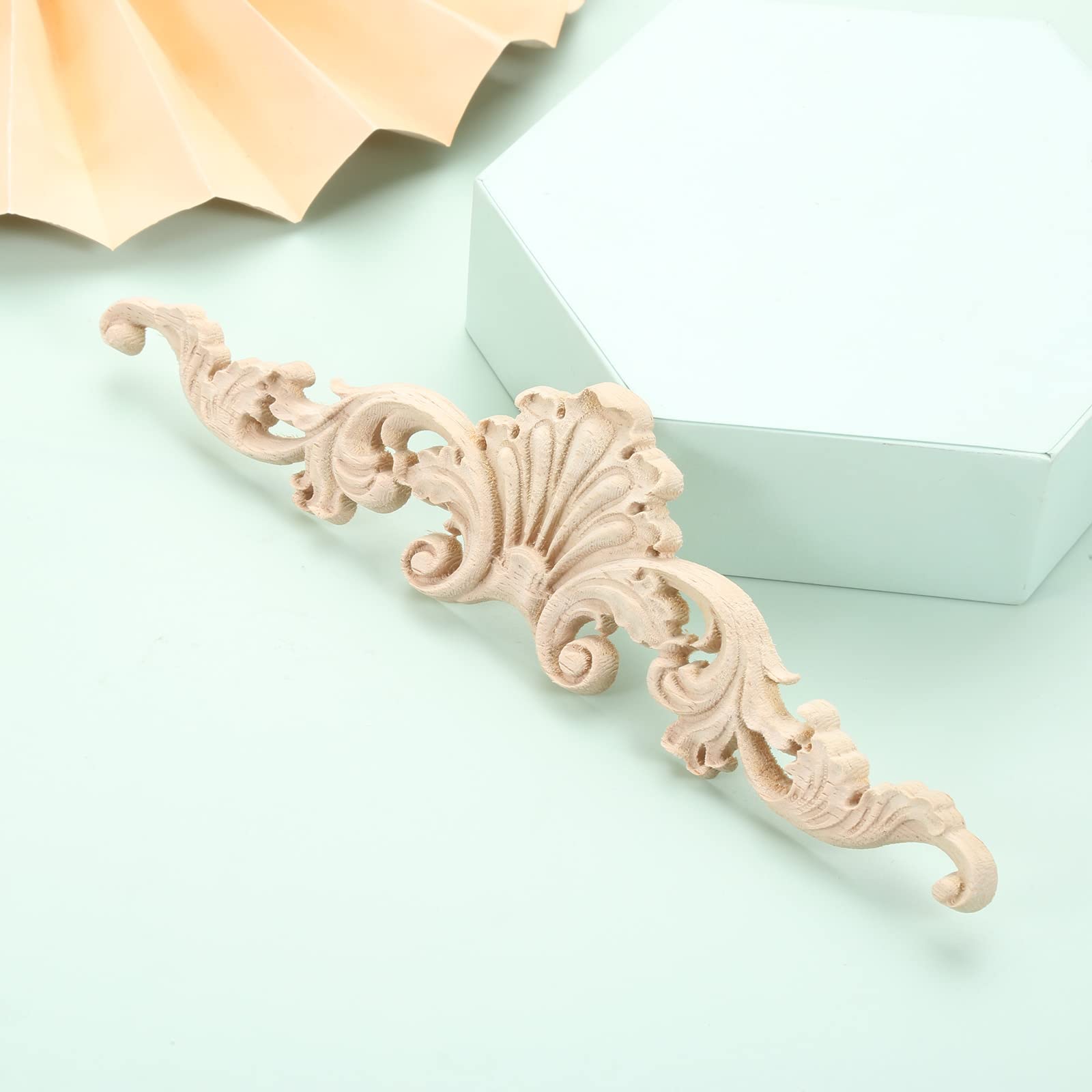 MUXSAM Wood Carved Onlays Appliques, Clear Carving Details Overlay Craft Decals for Cabinet Wall Mantels Dresser Closet Toddler Doll Bed Stairs Door Furniture Decor(2-Pack, 20x5cm/7.9" x2)