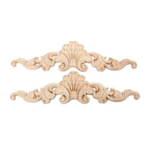 muxsam wood carved onlays appliques, clear carving details overlay craft decals for cabinet wall mantels dresser closet toddler doll bed stairs door furniture decor(2-pack, 20x5cm/7.9" x2)