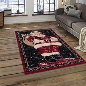 pro rugs. santa claus winter holiday christmas xmas area rug (3’ x 5’)