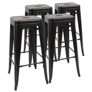 devoko metal bar stools 30" indoor outdoor stackable barstools modern style industrial vintage counter bar stools set of 4 (30 inch, deep black)