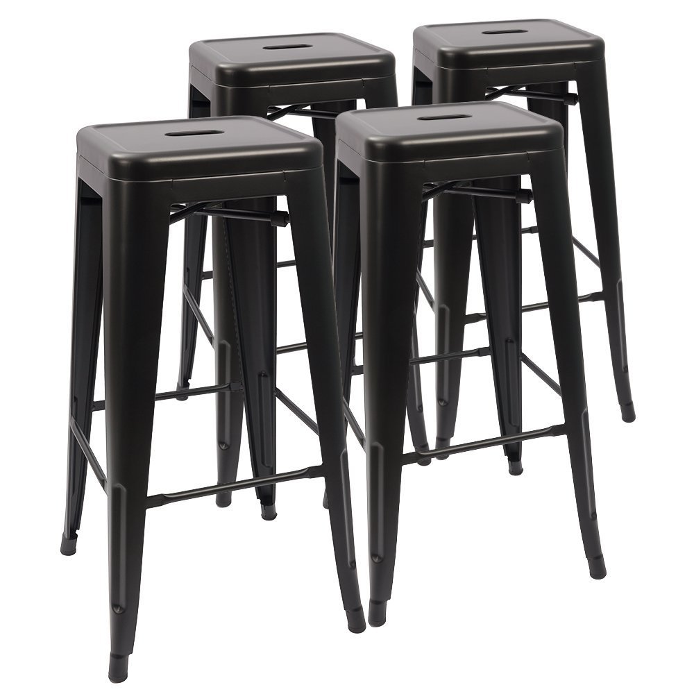 Devoko Metal Bar Stools 30" Indoor Outdoor Stackable Barstools Modern Style Industrial Vintage Counter Bar Stools Set of 4 (30 inch, Deep Black)