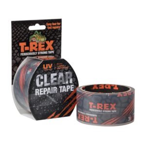 t-rex ferociously strong repair tape, sticks to wet surfaces, all weather and uv resistant, 1.88" x 9 yards, clear, 1-roll (241535)