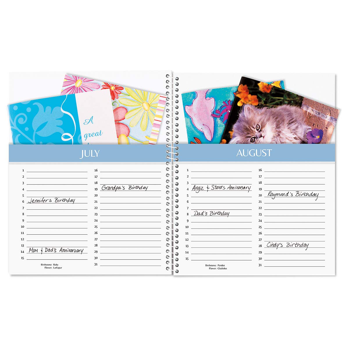 Fresh Patterns Greeting Card Organizer Book - Monthly Birthday & Occasion Reminder Pocket Pages, Card Keeper, Softcover, 8" x 10", Spiral Bound