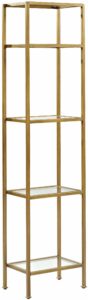 crosley furniture aimee narrow bookshelf with glass shelves, bookcase storage, gold and glass