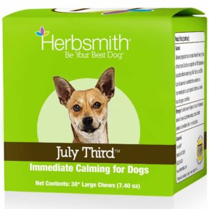 herbsmith july third - canine calming chews - calming herbs for dogs - anxiety supplements for dogs - 30ct large chews