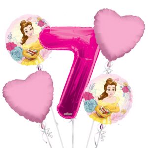 beauty and the beast balloon bouquet 7th birthday 5 pcs - party supplies pink