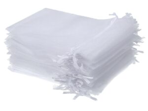 wudygirl 100pcs organza bags 4x6 with drawstring jewelry pouches bags for party wedding christmas candy seashell favor bags (white 4x6)