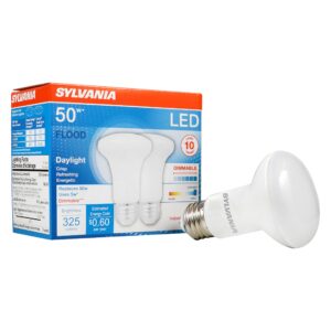 sylvania led r20 flood light bulb, 50w = 5w, 10 year, dimmable, frosted finish, 325 lumens, 5000k, daylight - 2 pack (73991), cool white