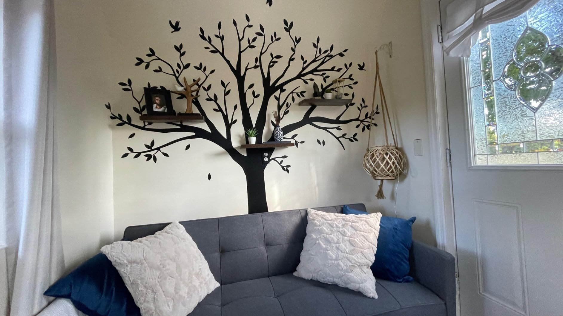 LSKOO Large Family Tree Wall Decal with Family Llike Branches on a Tree Wall Decals Wall Sticks Wall Decorations for Living Room (Black)