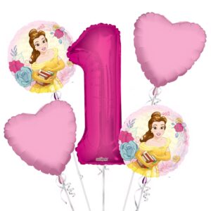 beauty and the beast balloon bouquet 1st birthday 5 pcs - party supplies pink