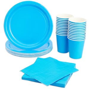 juvale serves 24 blue party supplies, disposable paper plates, cups, napkins for birthday party, graduation, gender reveal, baby boy shower, picnic, celebration (72 pieces)