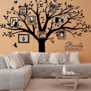 LSKOO Large Family Tree Wall Decal with Family Llike Branches on a Tree Wall Decals Wall Sticks Wall Decorations for Living Room (Black)