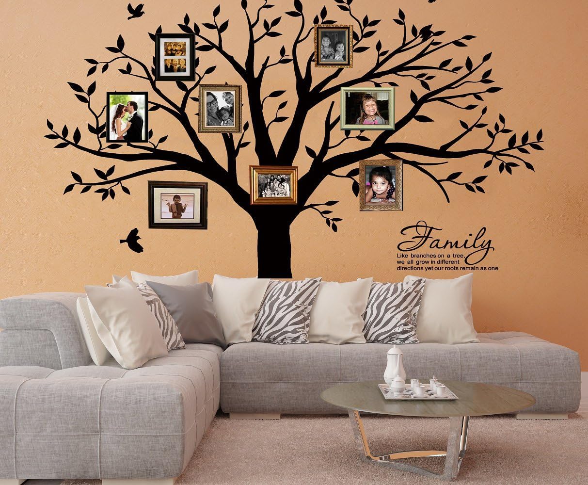 LSKOO Large Family Tree Wall Decal with Family Llike Branches on a Tree Wall Decals Wall Sticks Wall Decorations for Living Room (Black)