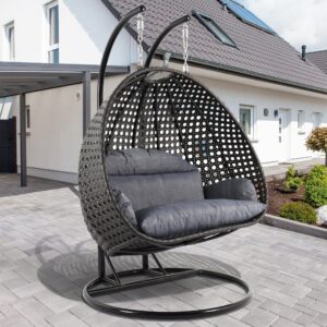 island gale® luxury 2 person wicker swing chair ((2 person) x-large, charcoal rattan/charcoal cushion)