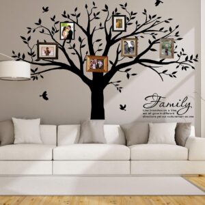 LSKOO Large Family Tree Wall Decal with Family Llike Branches on a Tree Wall Decals Wall Sticks Wall Decorations for Living Room (Black)