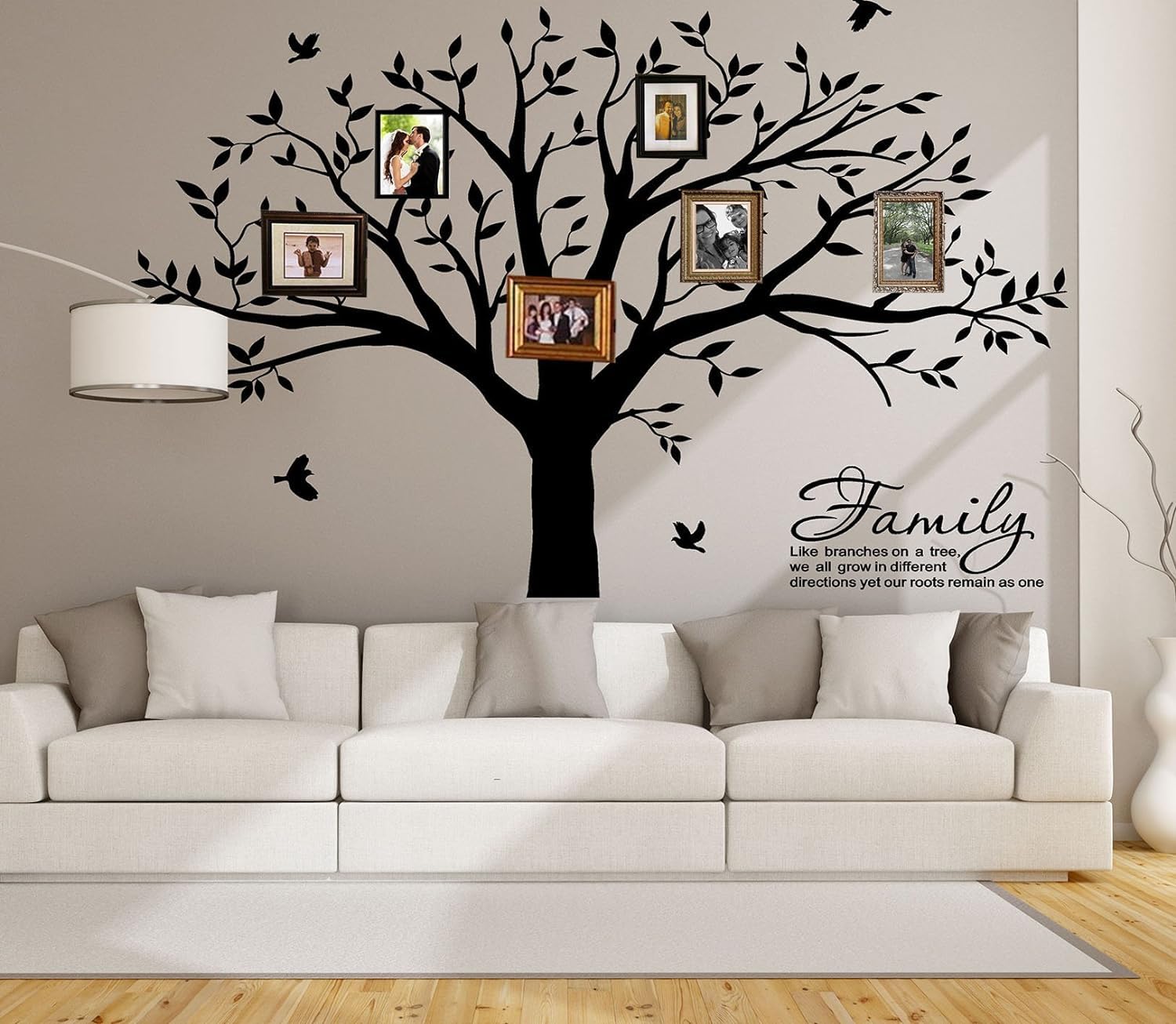 LSKOO Large Family Tree Wall Decal with Family Llike Branches on a Tree Wall Decals Wall Sticks Wall Decorations for Living Room (Black)