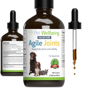 pet wellbeing agile joints for dogs - hip and joint health, mobility, devil’s claw, boswellia, joint ligament and cartilage - veterinarian-formulated herbal supplement 4 oz (118 ml)