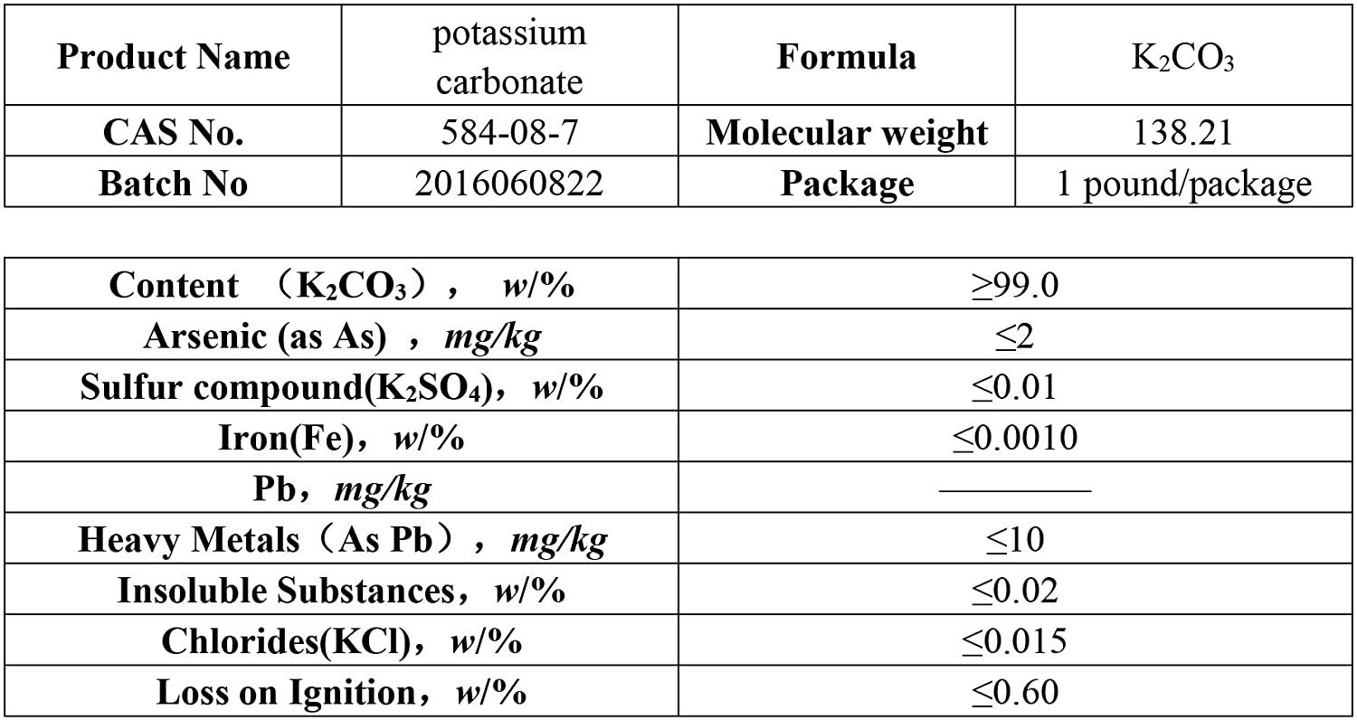 Eastchem® Industrial Grade Potassium Carbonate of 99+% Purity,CAS NO:584-08-7(500g/1.1 Pound)