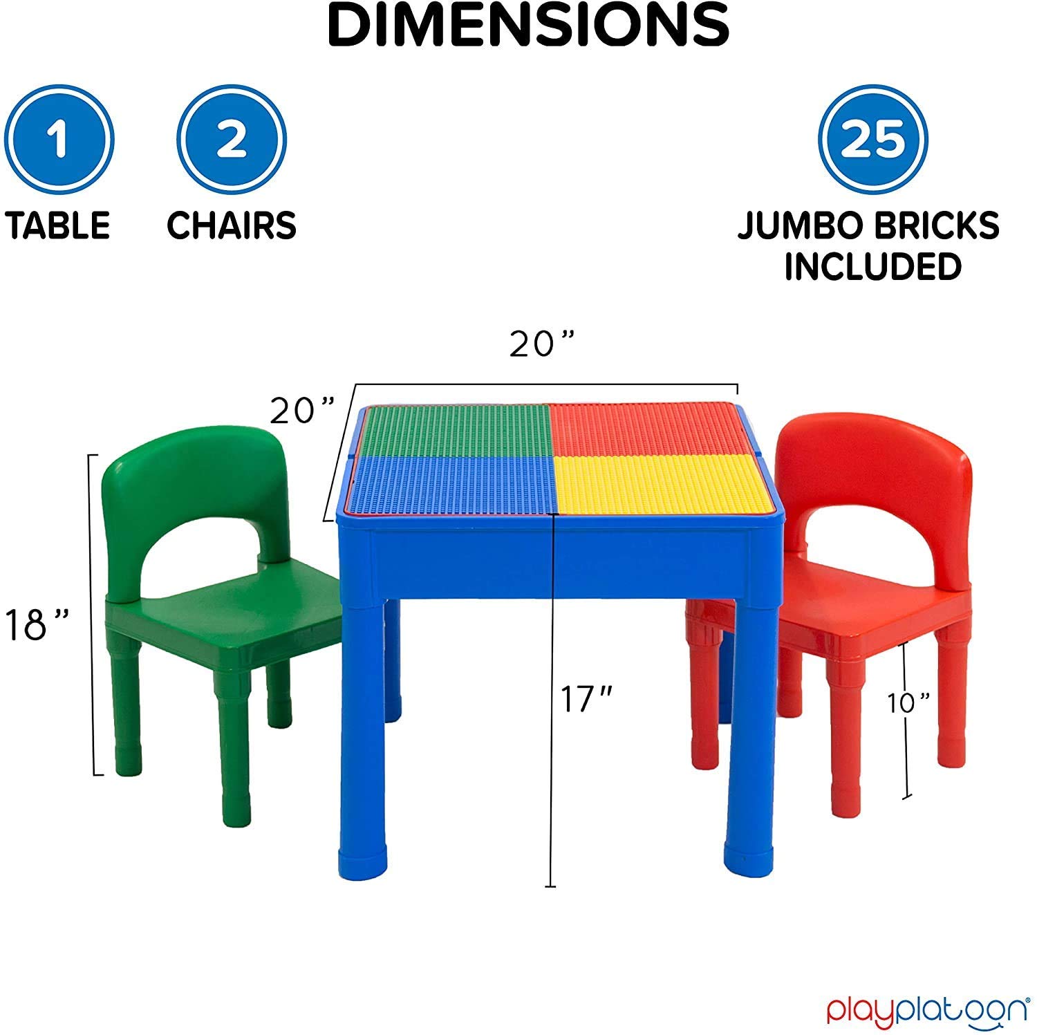 Play Platoon 5 in 1 Kids Activity Table and Chair Set- Stem Table for Toddlers with Water Table, Building Block Table, Craft & Sensory Table for Toddlers with 2 Chairs & 25 XL Blocks Yellow Red Green