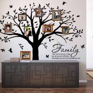 LSKOO Large Family Tree Wall Decal with Family Llike Branches on a Tree Wall Decals Wall Sticks Wall Decorations for Living Room (Black)