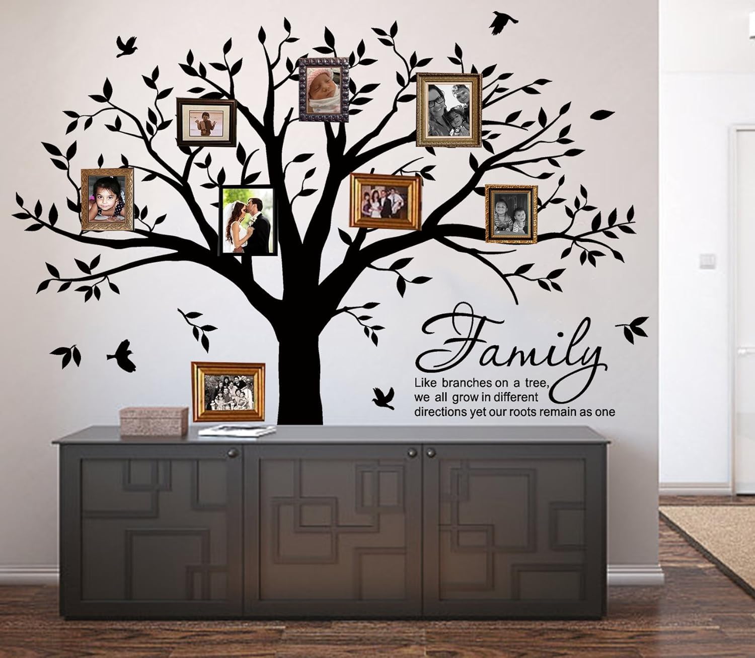 LSKOO Large Family Tree Wall Decal with Family Llike Branches on a Tree Wall Decals Wall Sticks Wall Decorations for Living Room (Black)